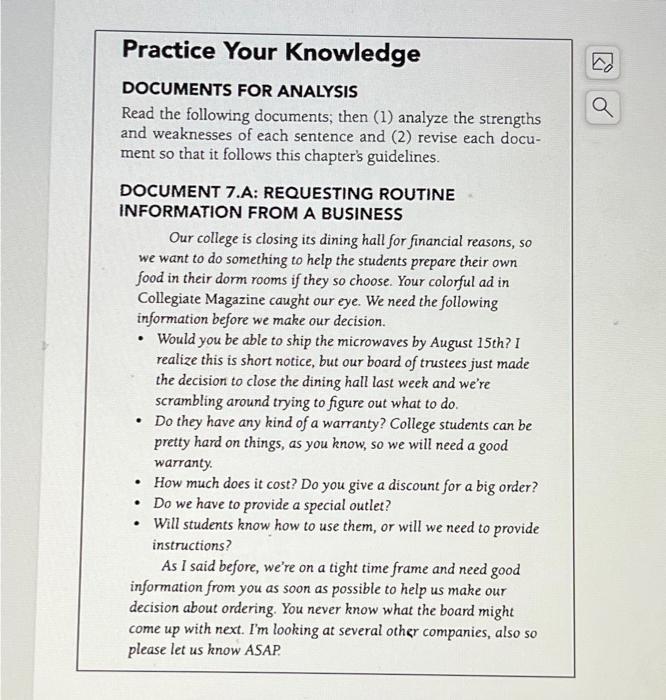 Practice Your Knowledge DOCUMENTS FOR ANALYSIS Read | Chegg.com