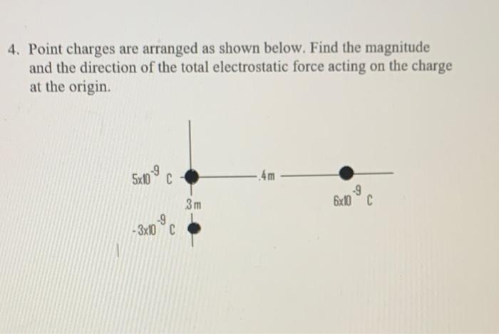 Solved 4. Point charges are arranged as shown below. Find | Chegg.com
