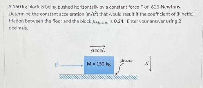 Solved A 150 kg block is being pushed horizontally by a | Chegg.com