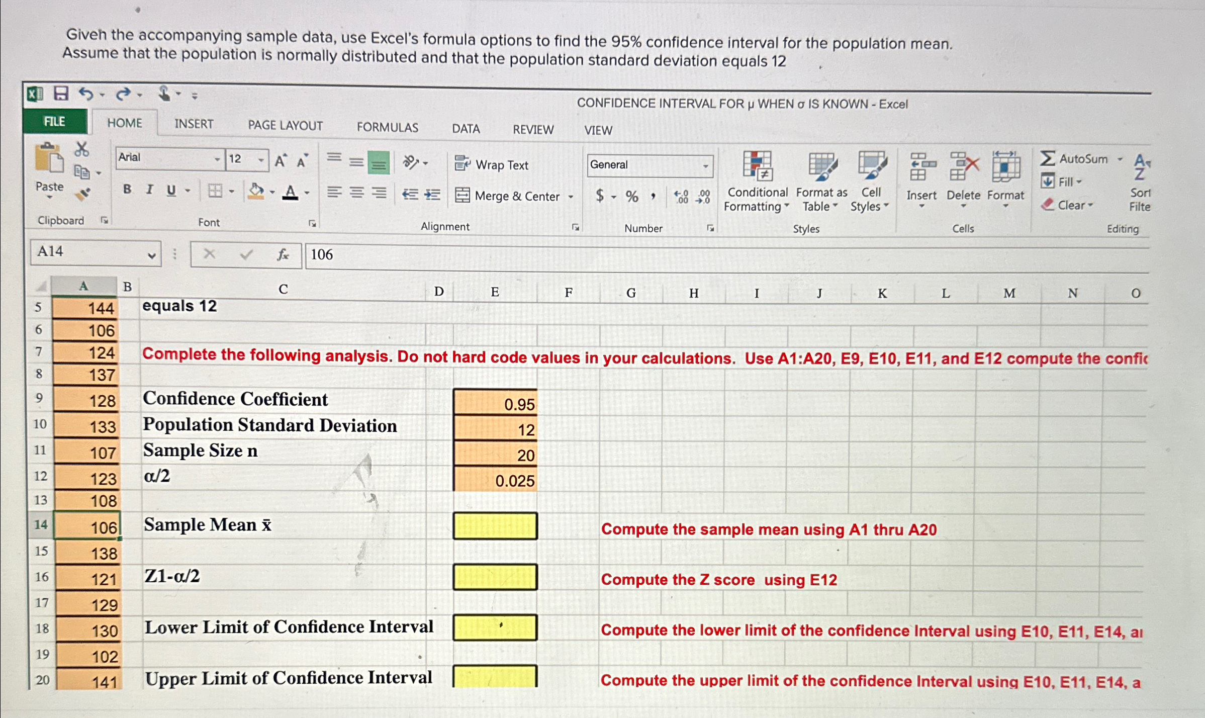 Solved Giveh the accompanying sample data, use Excel's | Chegg.com