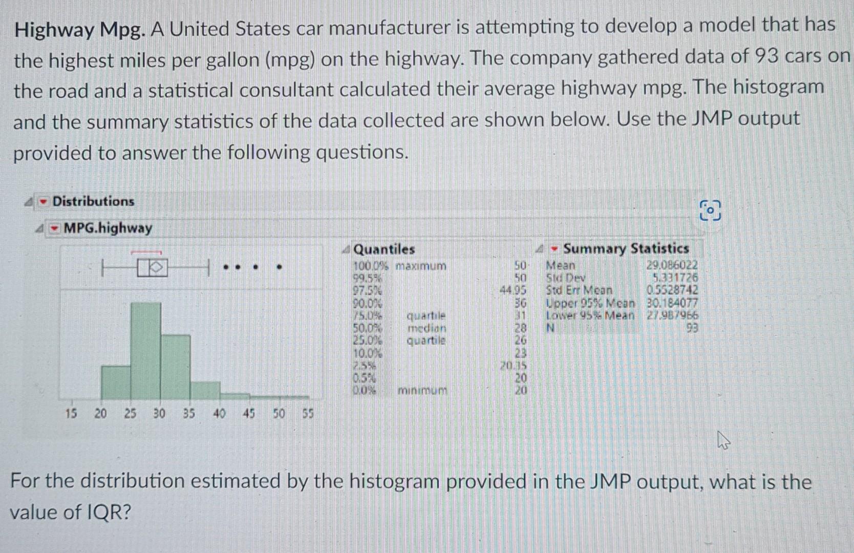 Solved Highway Mpg. A United States car manufacturer is | Chegg.com
