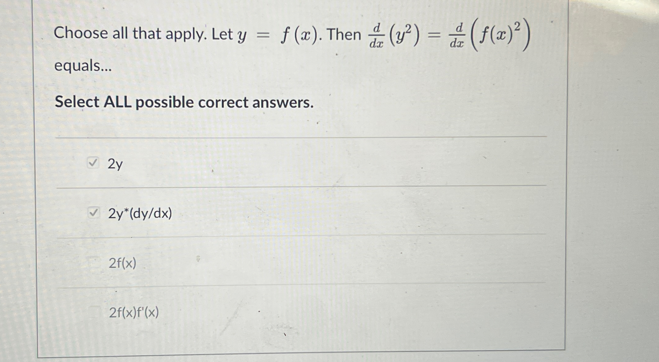 Solved Choose all that apply. Let y=f(x). ﻿Then | Chegg.com