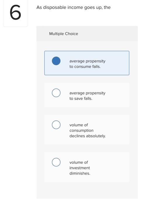 Solved As disposable income goes up, the Multiple Choice | Chegg.com