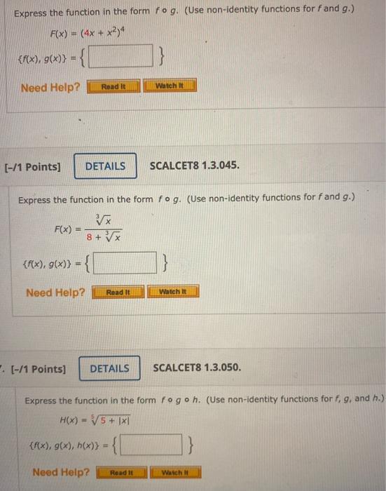 Solved Express the function in the form fog. (Use | Chegg.com