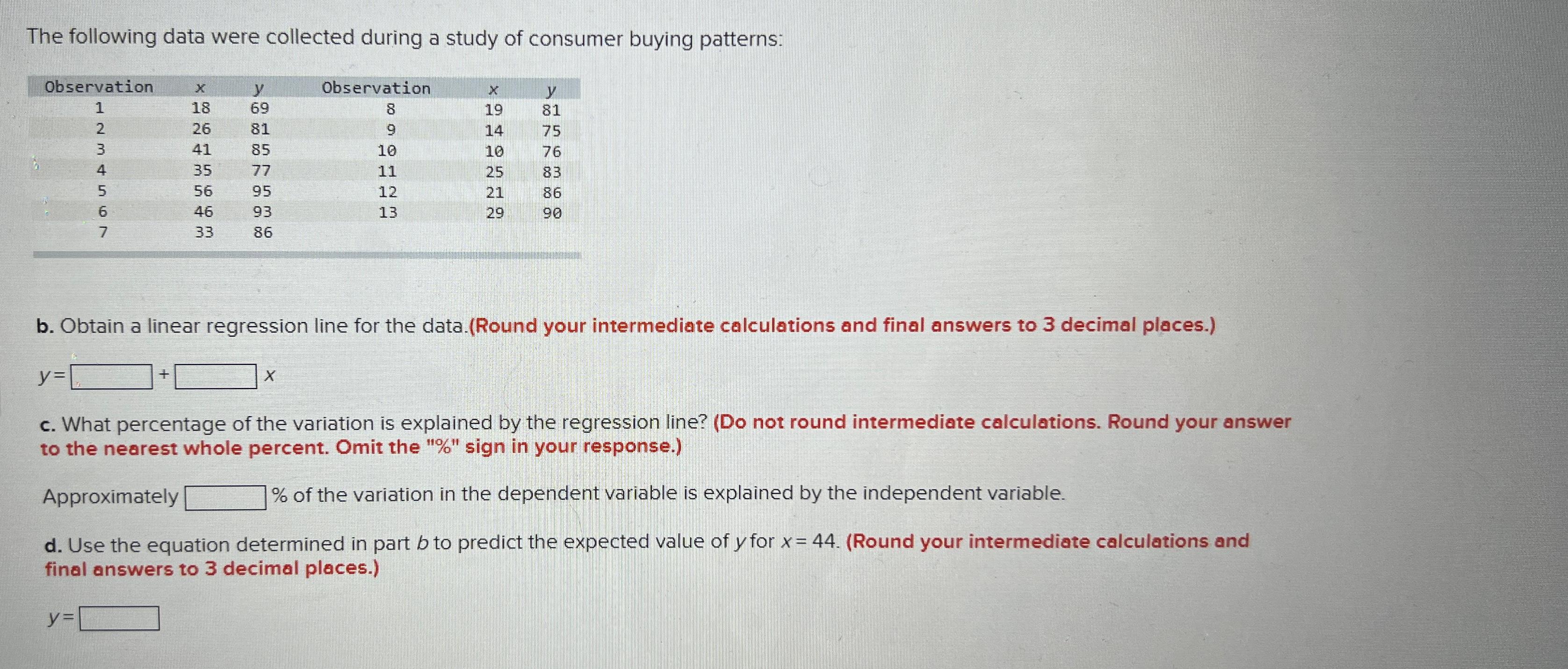 Solved The following data were collected during a study of | Chegg.com