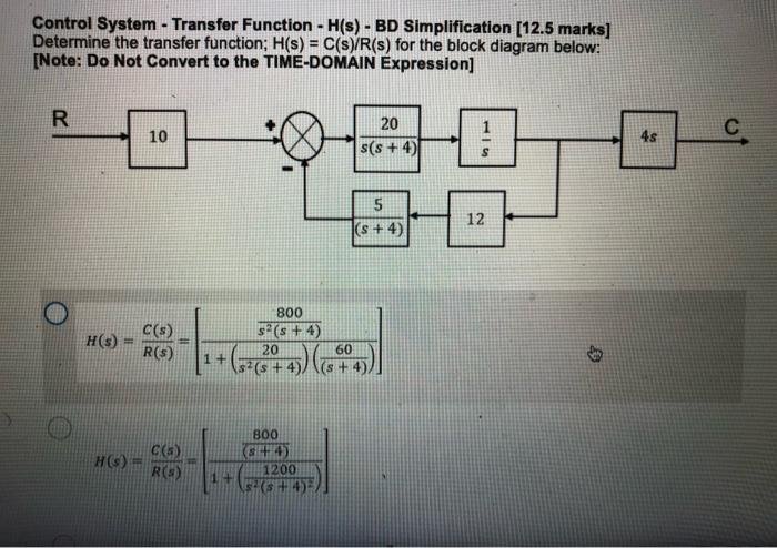 Solved Control System - Transfer Function - H(s) - BD | Chegg.com