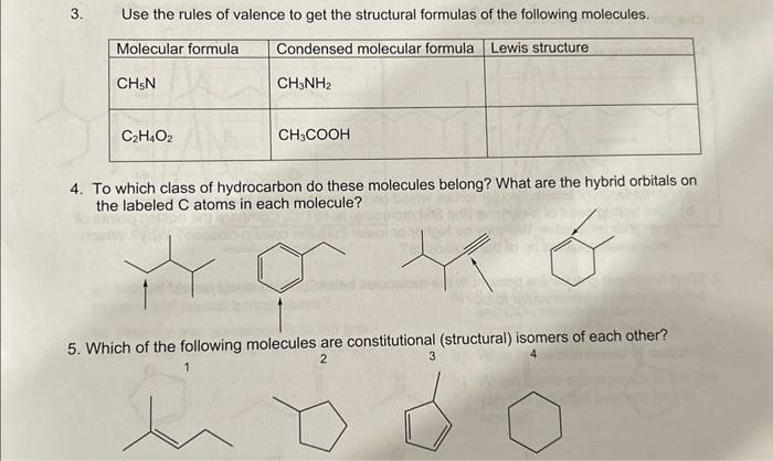 Solved 3. Use the rules of valence to get the structural | Chegg.com