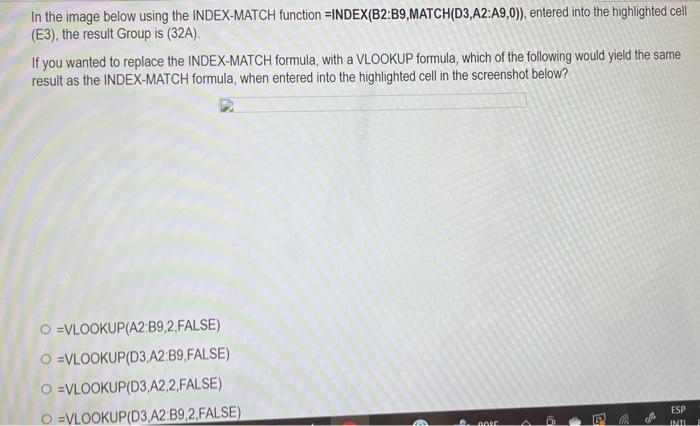 Solved In the image below using the INDEX-MATCH function | Chegg.com
