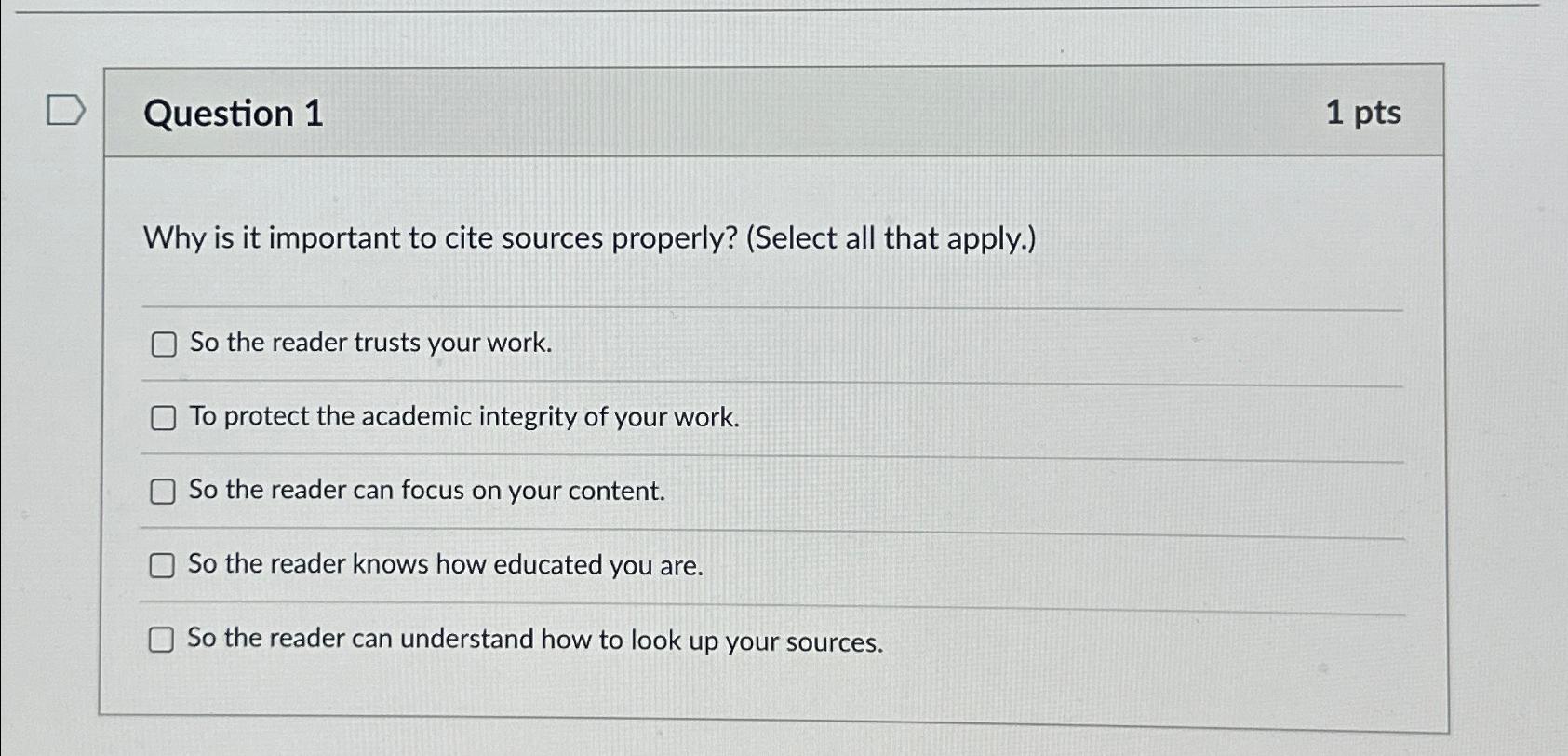 Solved Question 11ptsWhy is it important to cite sources | Chegg.com