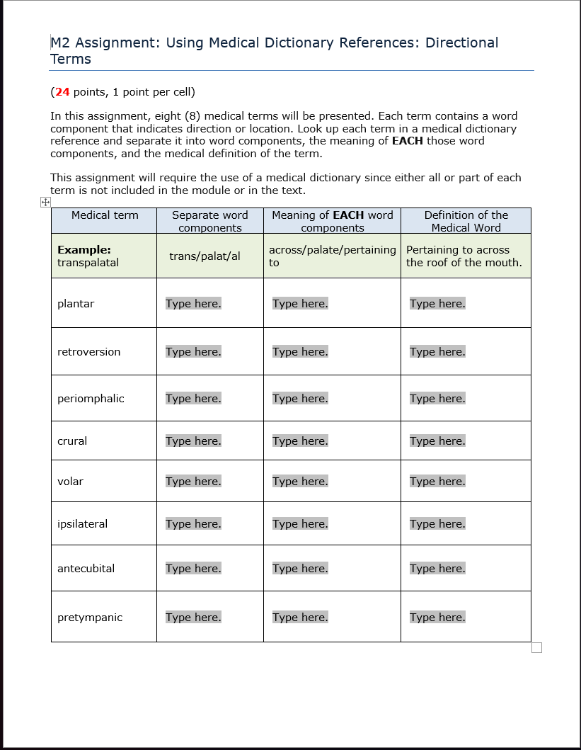 Solved In this assignment, eight (8) ﻿medical terms will | Chegg.com