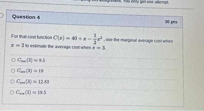 Solved For that cost function C(x)=40+x−21x2, use the | Chegg.com