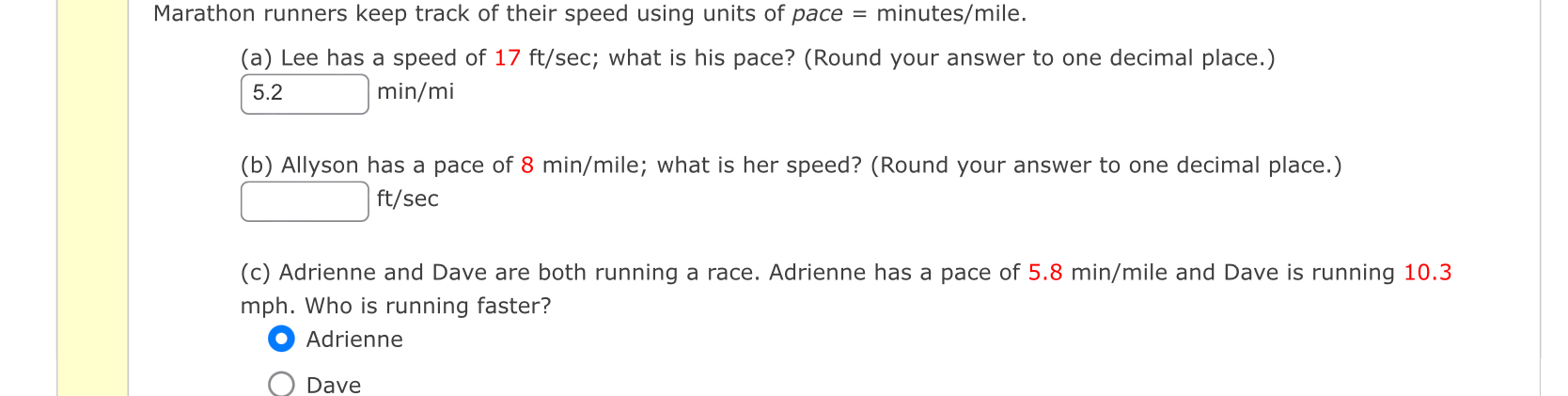 Solved Marathon runners keep track of their speed using | Chegg.com