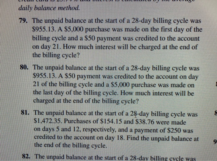 Solved daily balance method. 79. The unpaid balance at the | Chegg.com