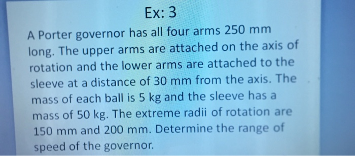 Solved Ex: 3 A Porter governor has all four arms 250 mm | Chegg.com