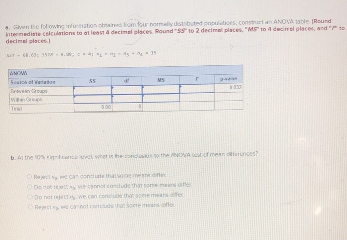 Solved a. Given the following information obtained from four | Chegg.com
