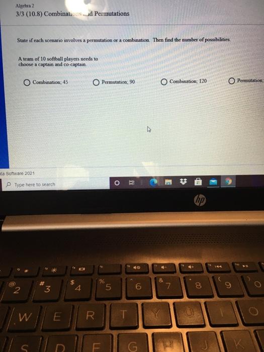 Solved Algebra 2 3/3 (10.8) Combinations Permutations State | Chegg.com