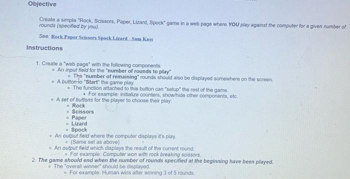 Solved Objective Create a simple "Rock, Scissors, Paper, | Chegg.com