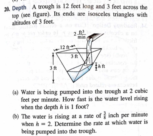 Solved (0 ) 30 Depth A trough is 12 feet long and 3 feet | Chegg.com