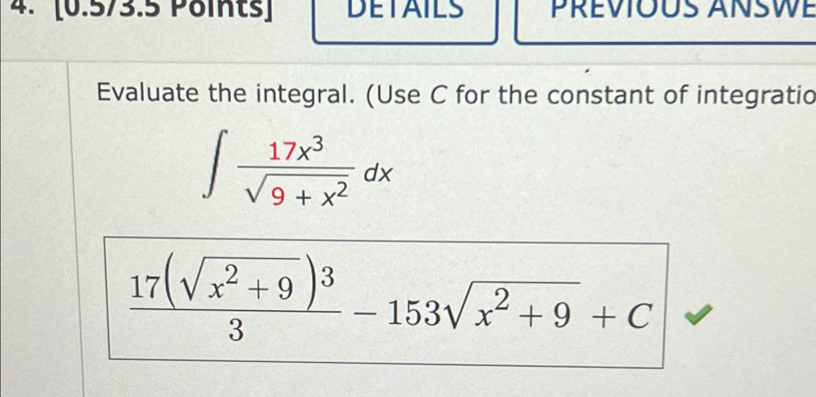 Solved Evaluate the integral. By Trig sub∫﻿﻿17x39+x22dx | Chegg.com