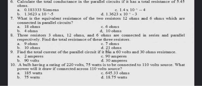 Solved 6. Calculate the total conductance in the parallel | Chegg.com