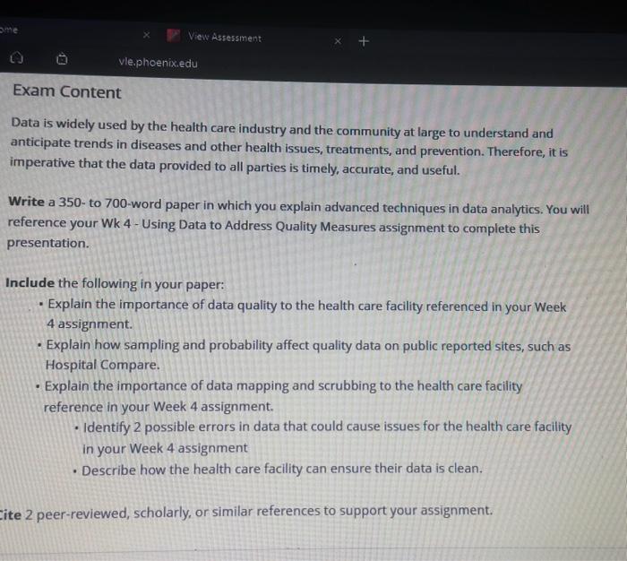 Solved Ome Exam Content View Assessment vle.phoenix.edu C | Chegg.com