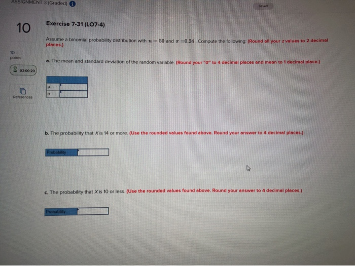 Solved ASSIGNMENT 3 (Graded) 10 Exercise 7-31 (L07-4) Assume | Chegg.com