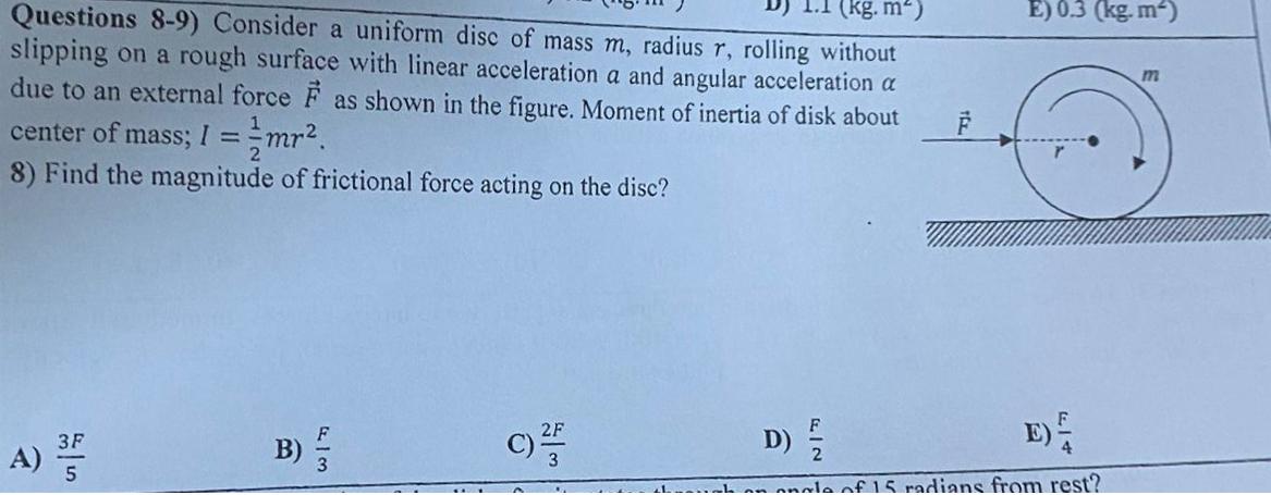 Solved Questions 8-9) ﻿Consider a uniform disc of mass m, | Chegg.com