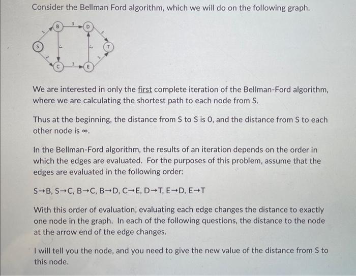 Consider the Bellman Ford algorithm, which we will do | Chegg.com