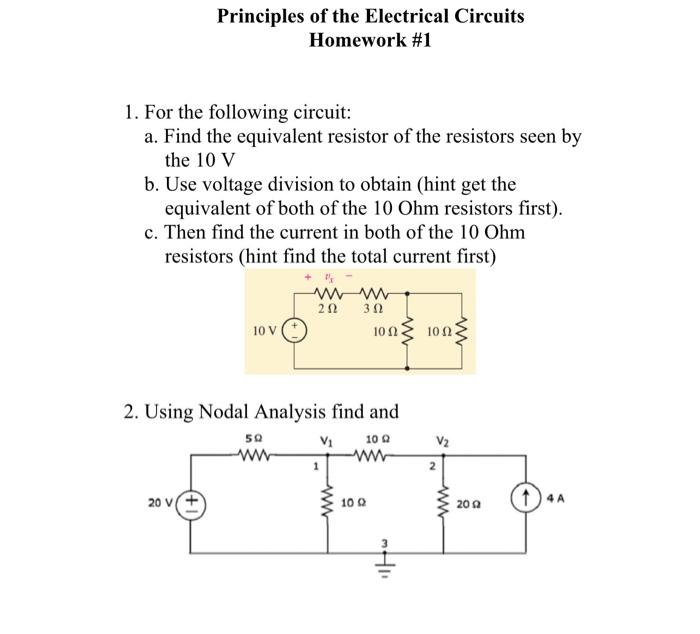 Solved Principles of the Electrical Circuits Homework \#1 1. | Chegg.com