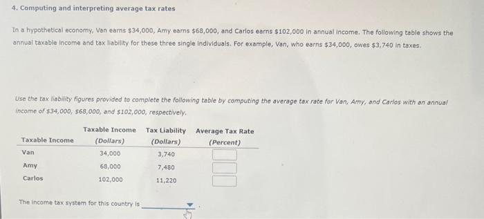 Solved 4. Computing and interpreting average tax rates In a | Chegg.com