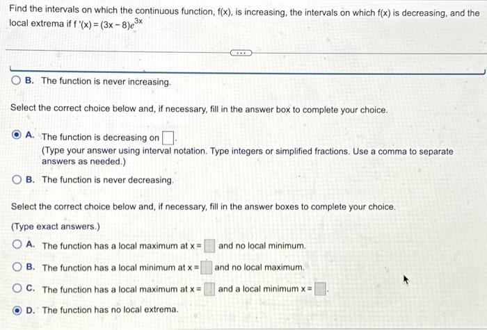 Solved find the intervals on which the continuous function, | Chegg.com
