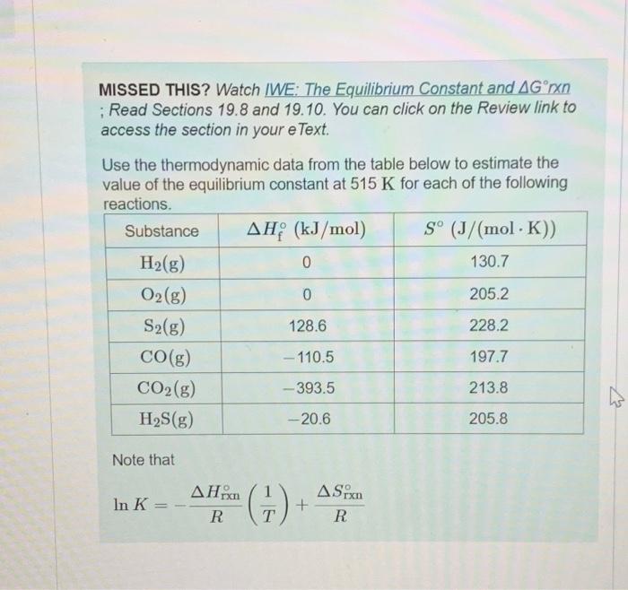 Solved MISSED THIS? Watch IWE: The Equilibrium Constant and | Chegg.com