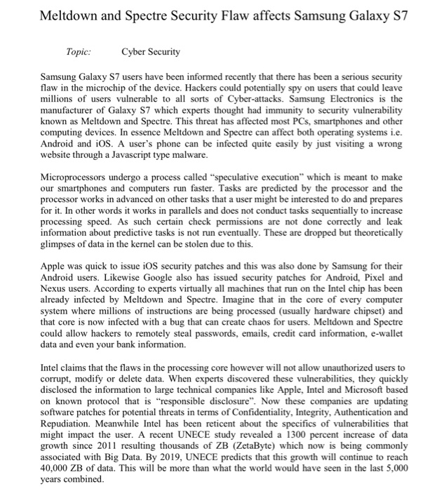 Solved Meltdown and Spectre Security Flaw affects Samsung | Chegg.com