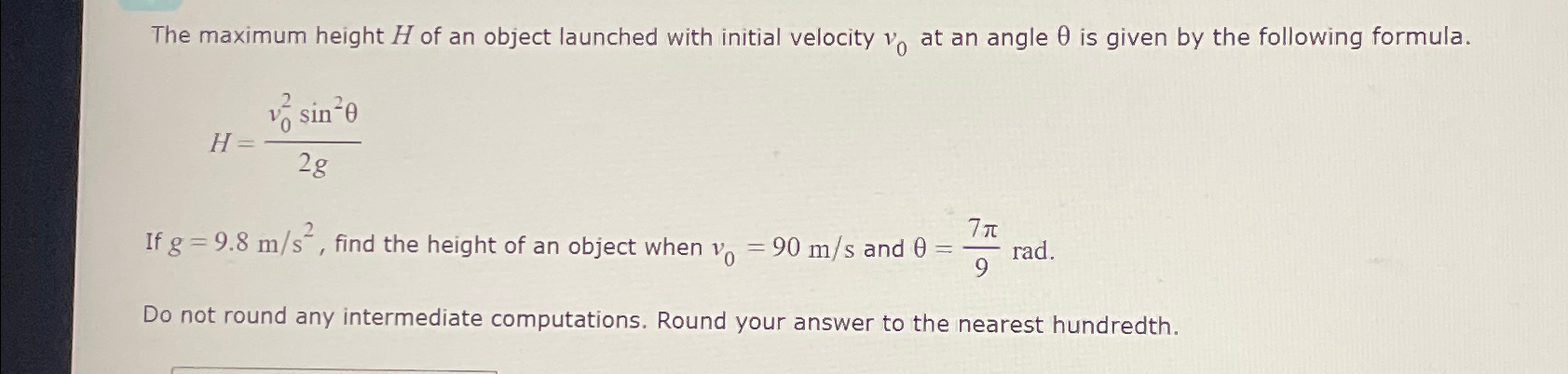 Solved The maximum height H ﻿of an object launched with | Chegg.com