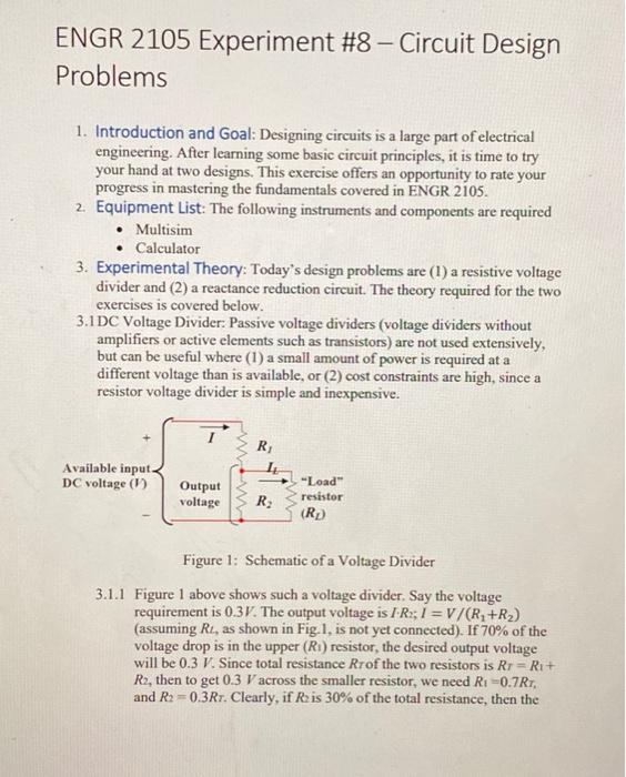 Solved ENGR 2105 Experiment #8 - Circuit Design Problems 1. | Chegg.com