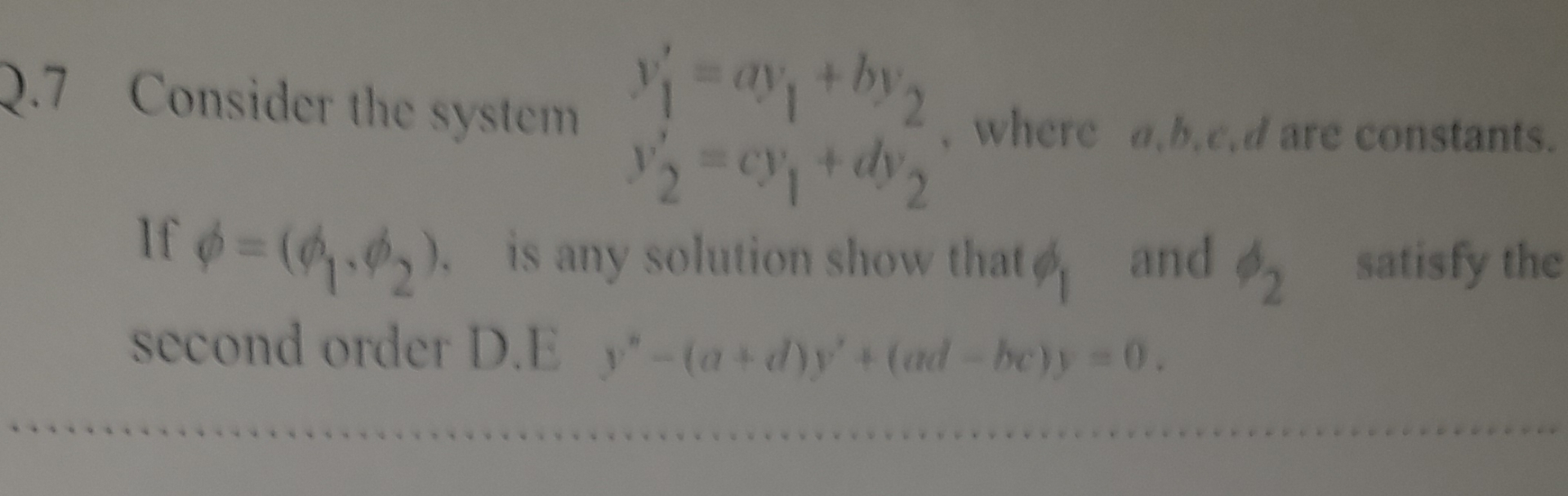 Solved 2.7 ﻿Consider the system y1'=ay1+by2, ﻿where a,b,c,d | Chegg.com