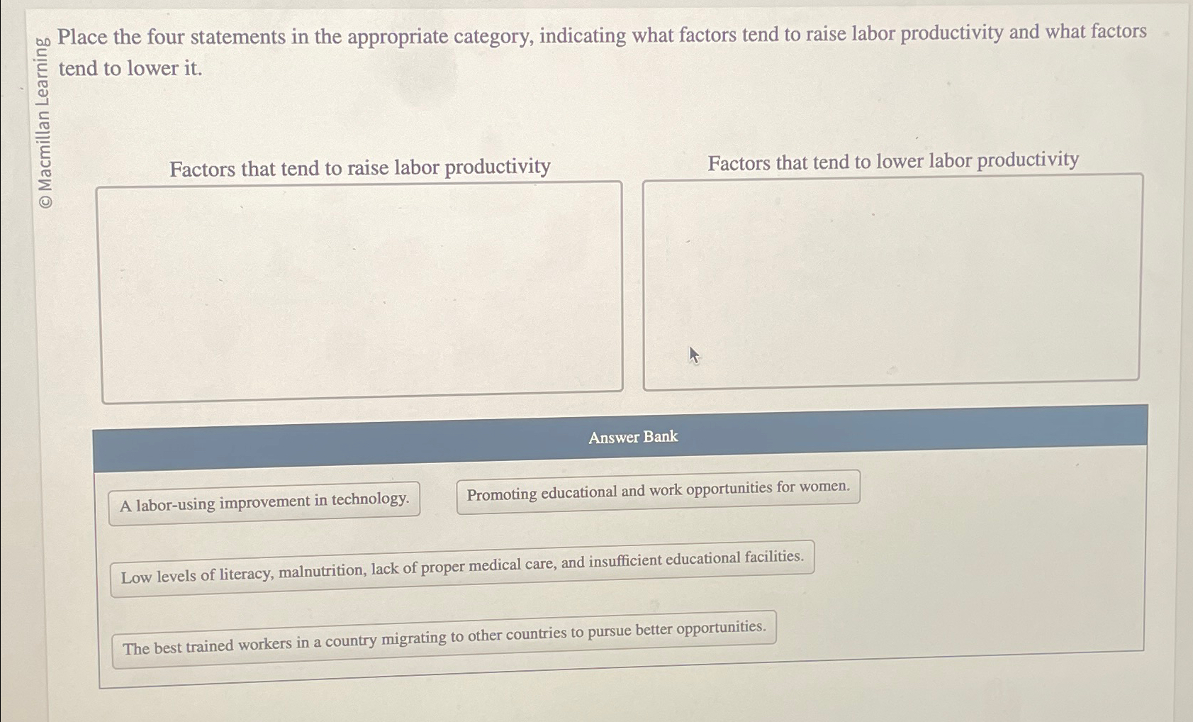 Solved ?00 ﻿Place the four statements in the appropriate | Chegg.com