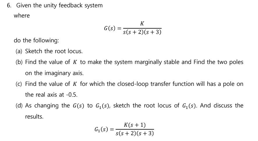 Solved 6. Given the unity feedback system where | Chegg.com