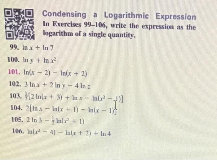 Solved Condensing a Logarithmic Expression In Exercises | Chegg.com