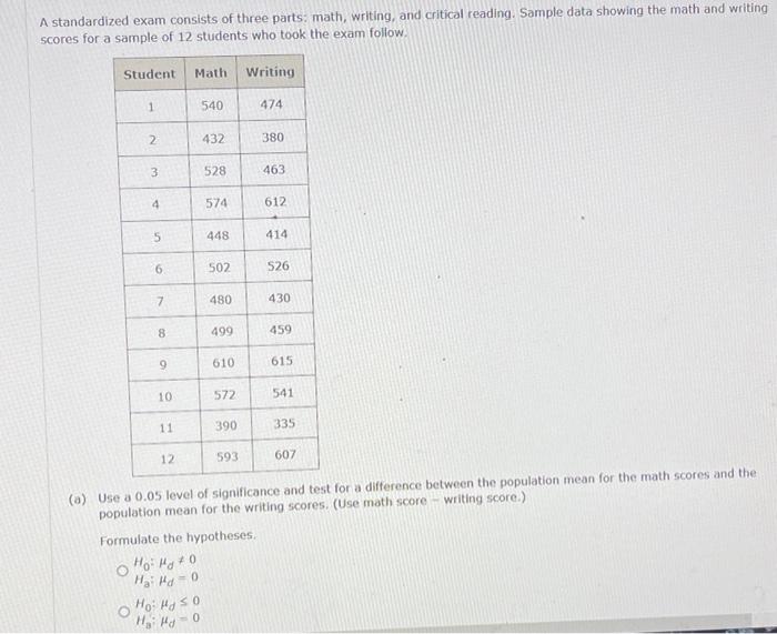Solved A standardized exam consists of three parts: math, | Chegg.com