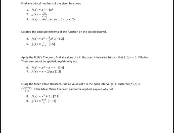 Solved Find any critical numbers of the given functions 1. | Chegg.com