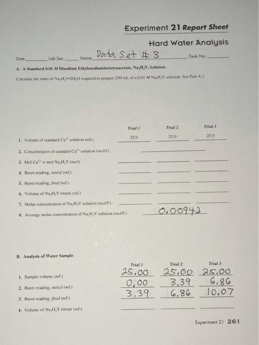 Solved Experiment 21 Report Sheet Hard Water Analysis Data | Chegg.com