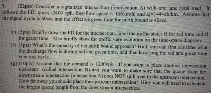 Solved 3. (22pts) Consider a signalized intersection | Chegg.com