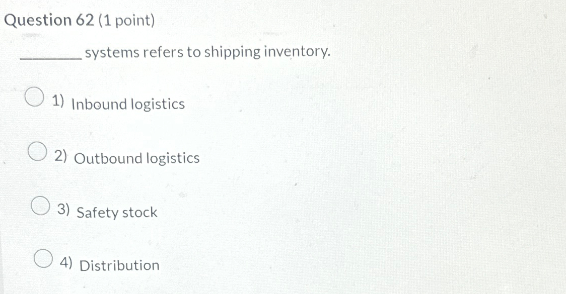 Solved Question 62 (1 ﻿point)systems refers to shipping | Chegg.com