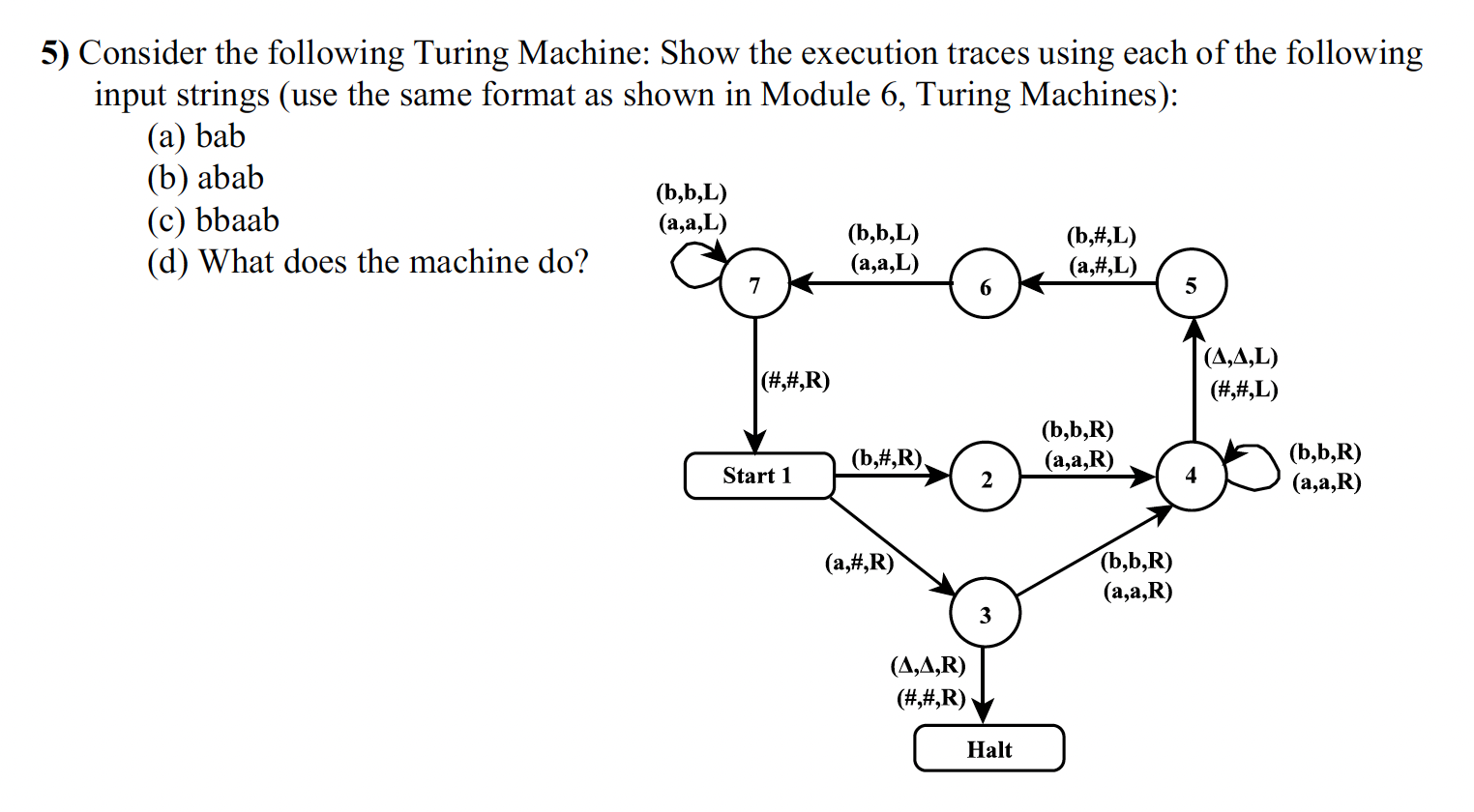 Solved Consider the following Turing Machine: Show the | Chegg.com