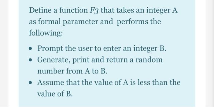 Solved Define a function F3 that takes an integer A as | Chegg.com