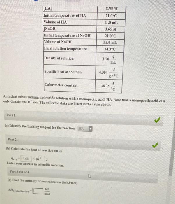 Solved [HA] Initial temperature of HA Volume of HA (NaOH) | Chegg.com