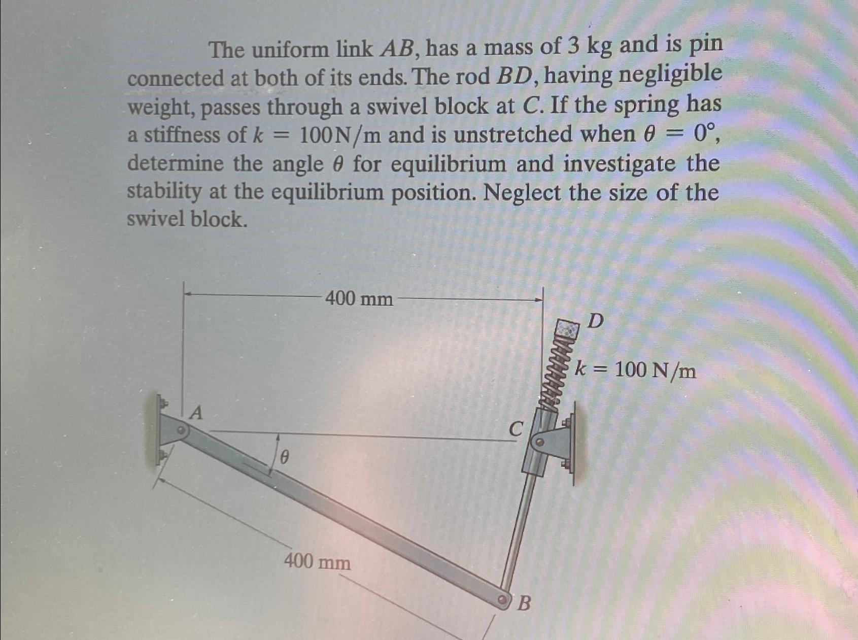Solved The uniform link AB, ﻿has a mass of 3kg ﻿and is pin | Chegg.com