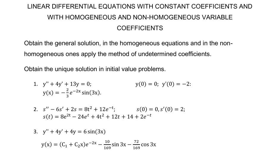 Solved LINEAR DIFFERENTIAL EQUATIONS WITH CONSTANT | Chegg.com