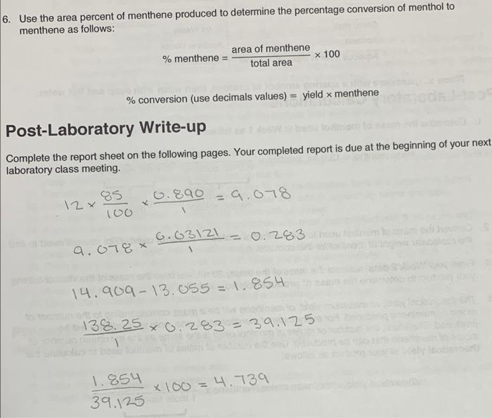 Solved what is the percent menthene in product and what is | Chegg.com